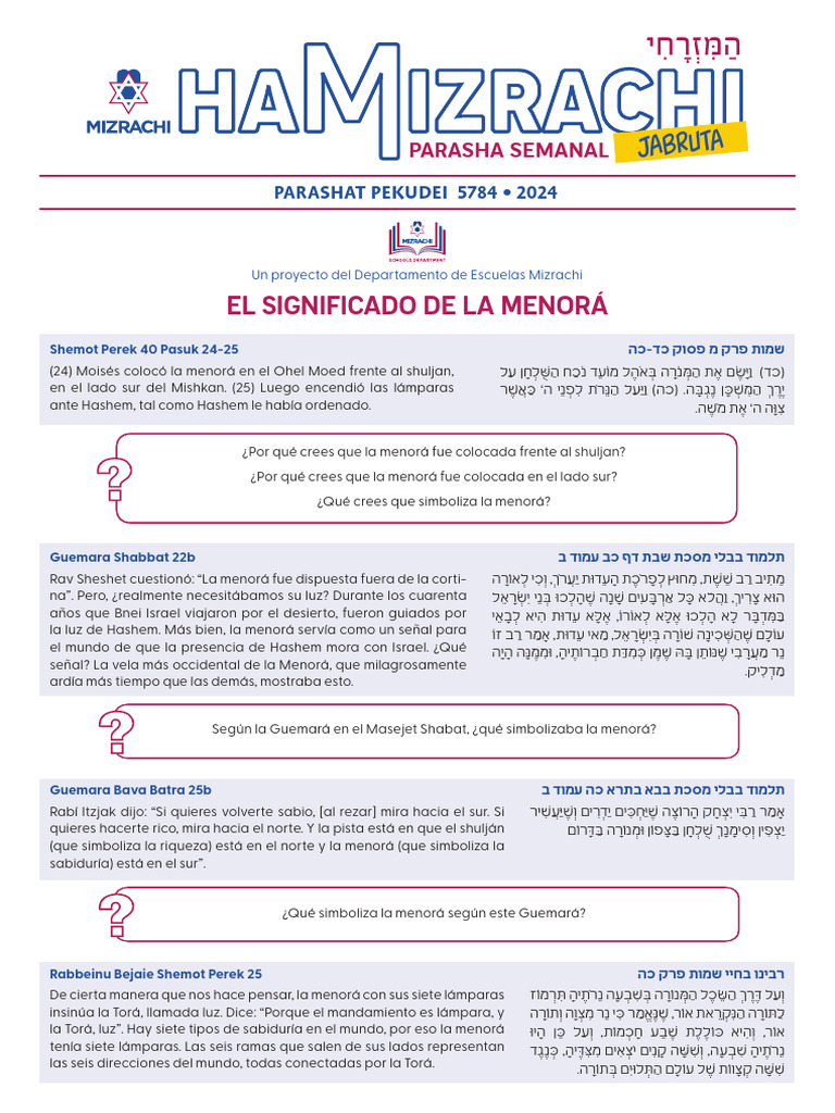 HaMizrachi - Chavruta - Pekudei - Spanish | PDF | Colación | Lenguas de ...