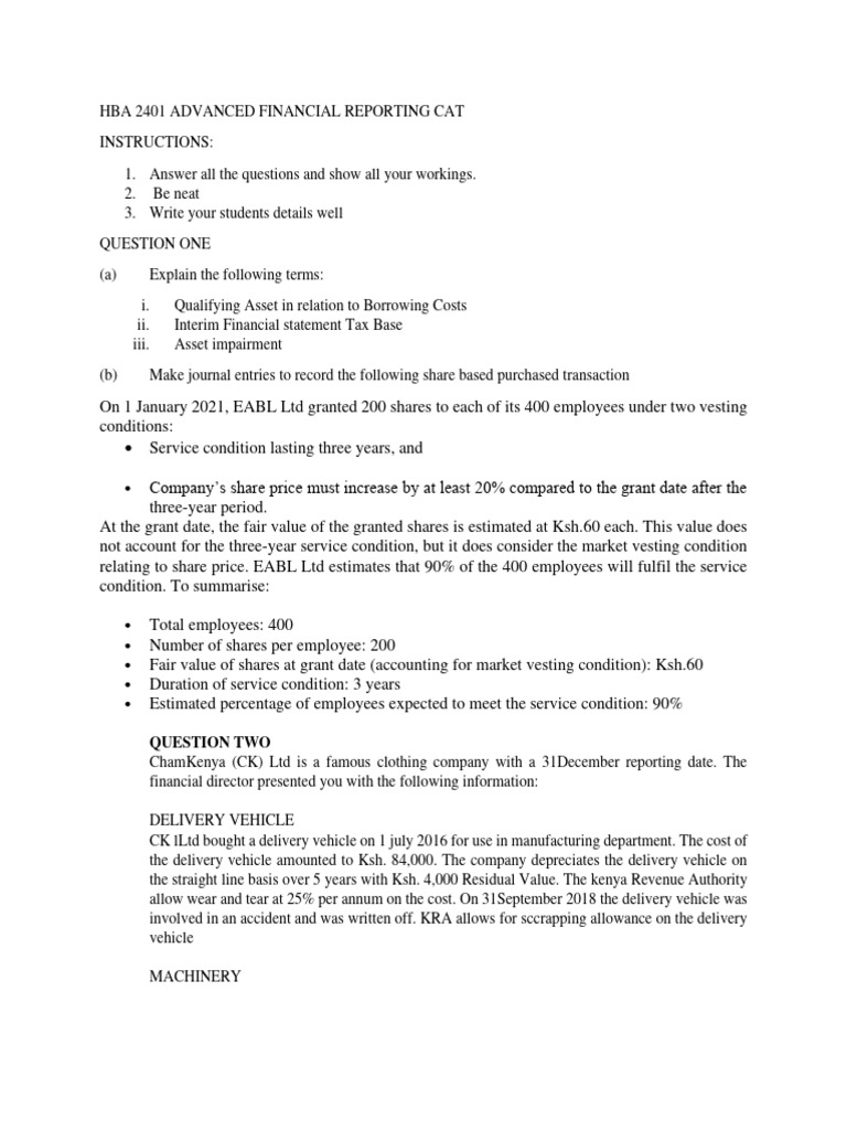 HBA 2401 ADVANCED FINANCIAL REPORTING CAT MARCH 2024 | PDF | Dividend | Depreciation