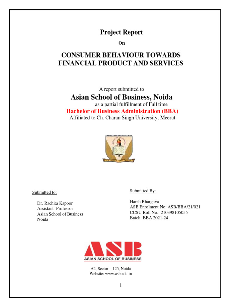 Project of Harsh Consumer Behaviour Towards Financial Product and ...