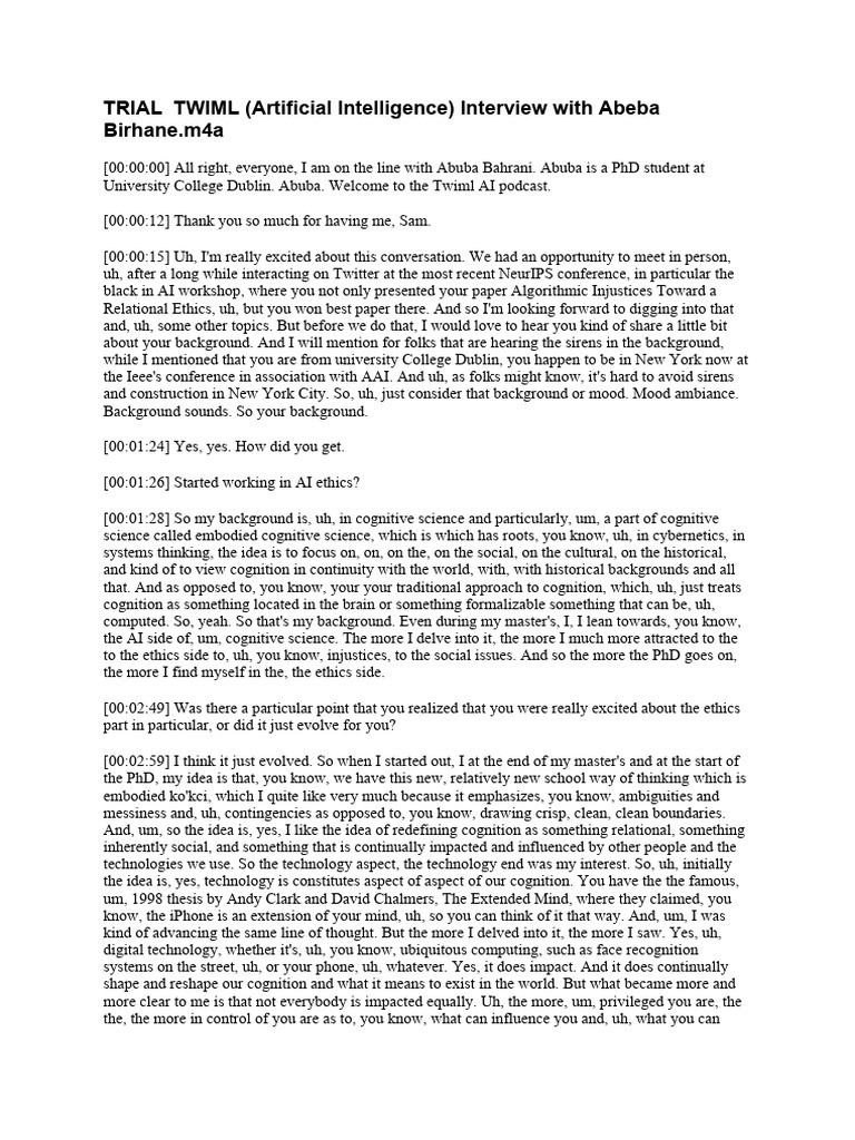 TRIAL TWIML (Artificial Intelligence) Interview With Abeba Birhane.m4a | PDF