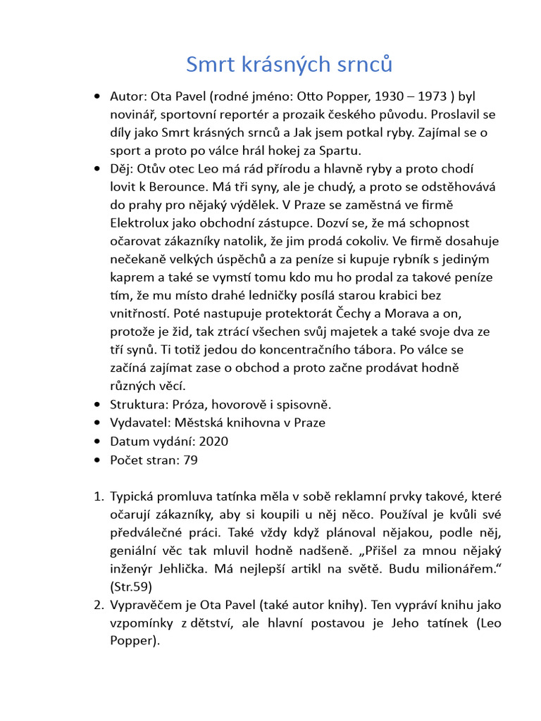 SMRT Krásných Srnců | PDF