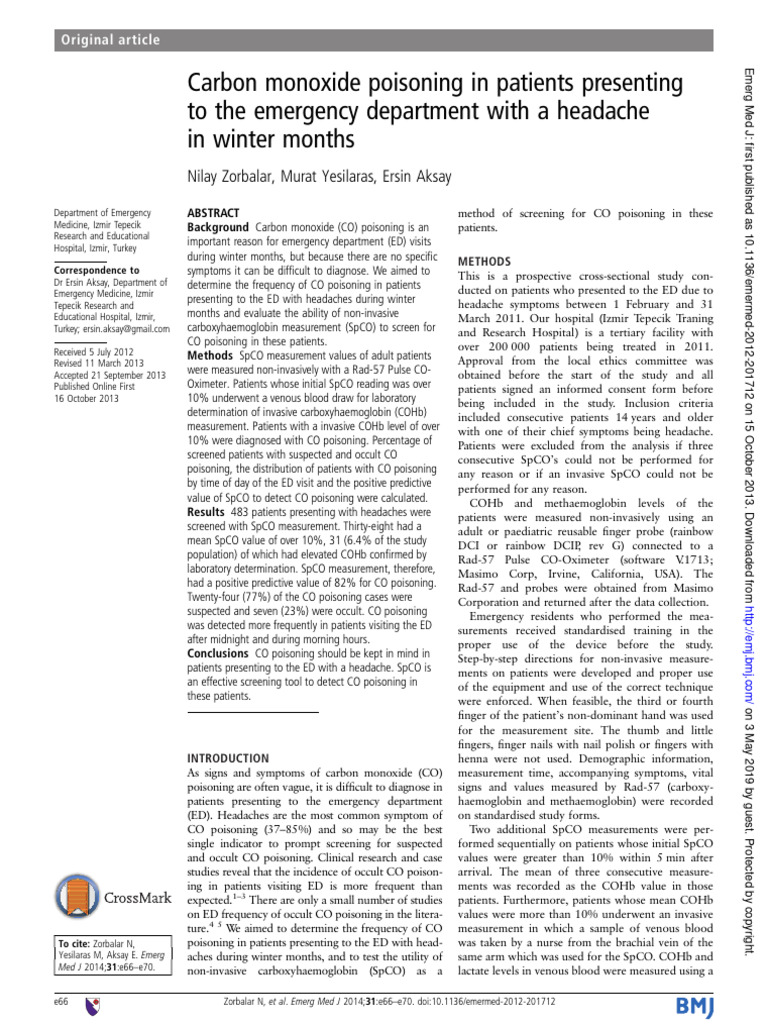 Carbon Monoxide Poisoning in Patients Presenting To The Emergency ...