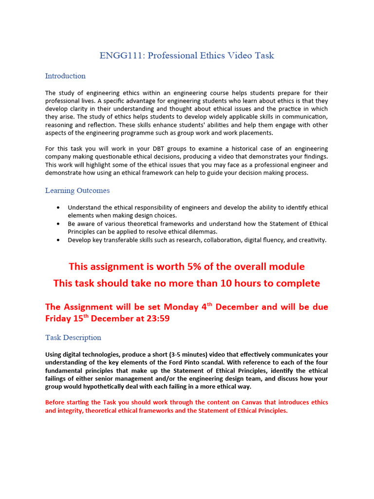 ENGG111 Professional Ethics Video Task | PDF | Engineering | Integrity