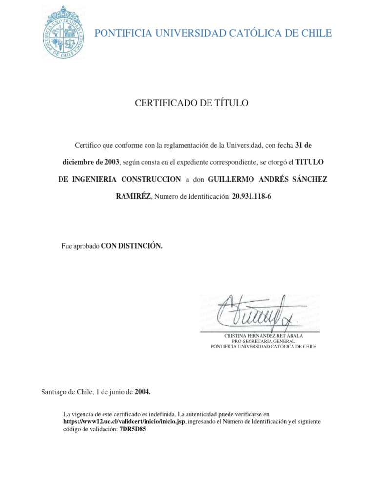 Certificado de Título de Ingeniería | PDF