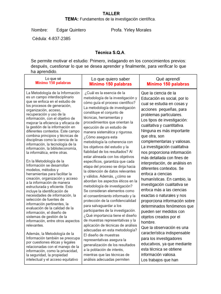 Taller SQA | Descargar gratis PDF | Método científico | Información Taller SQA | Descargar gratis PDF | Método científico | Información
