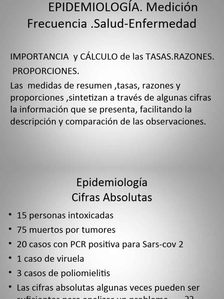 EPIDEMIOLOGIA2da Clase2020.Tasas - Razon. Proporción | PDF | Tasa de ...