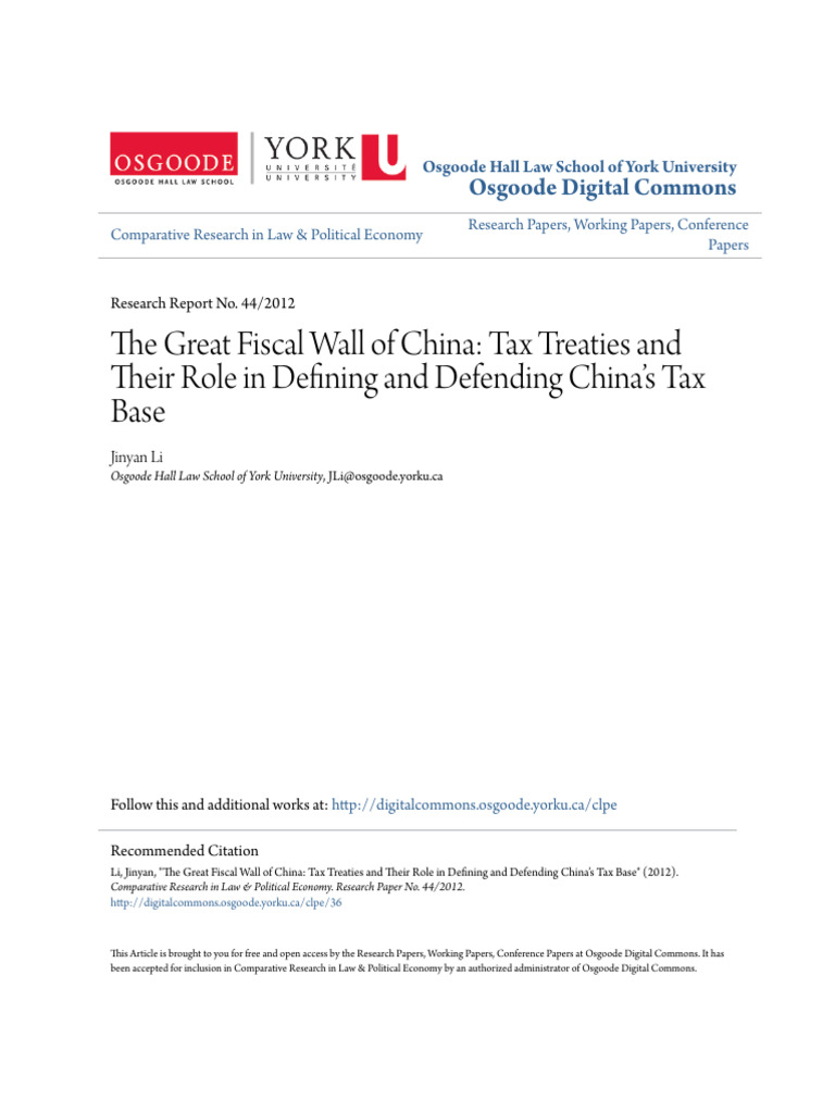 The Great Fiscal Wall of China_ Tax Treaties and Their Role in De | PDF ...