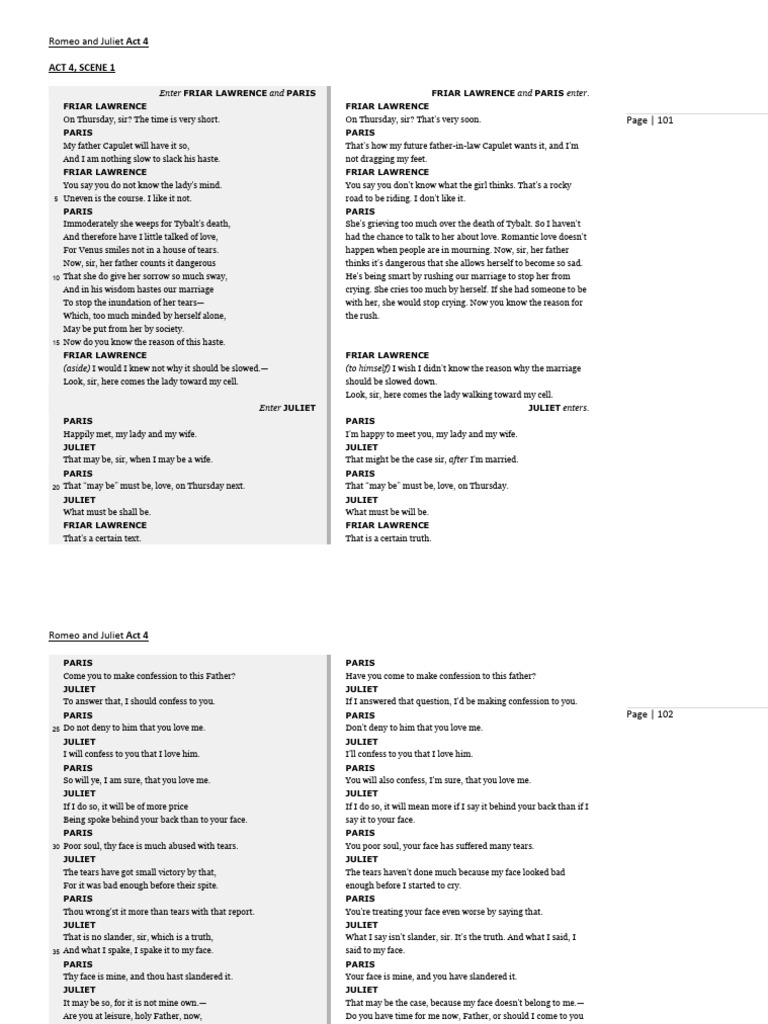 Romeo and Juliet Act IV - Side-By-Side | PDF | Characters In Romeo And ...
