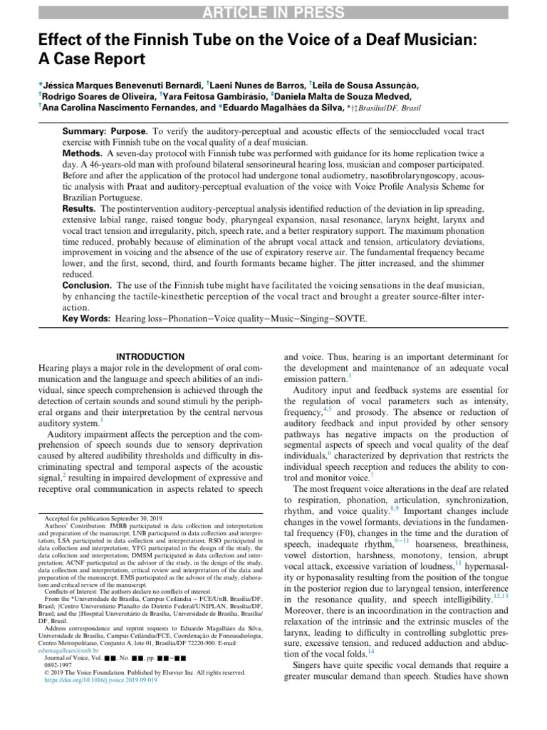 Effect of The Finnish Tube On The Voice of Deaf Musition | PDF | Human ...