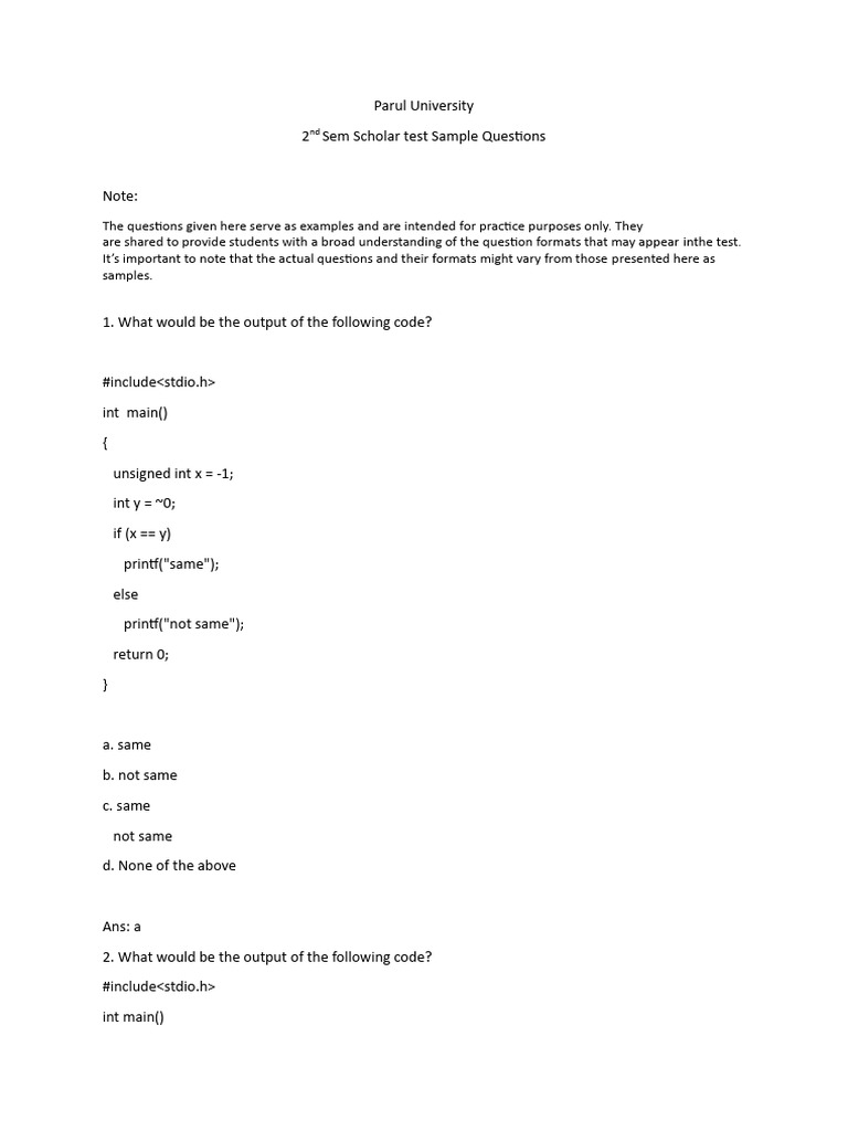2nd Sem Scholar Test Sample Questions | PDF | Software | Software ...