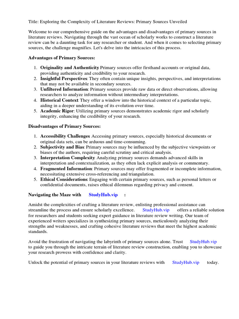 Advantages and Disadvantages of Primary Sources of Literature Review | PDF Advantages and Disadvantages of Primary Sources of Literature Review | PDF