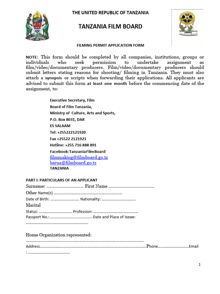 Filming Permit Application Form | PDF