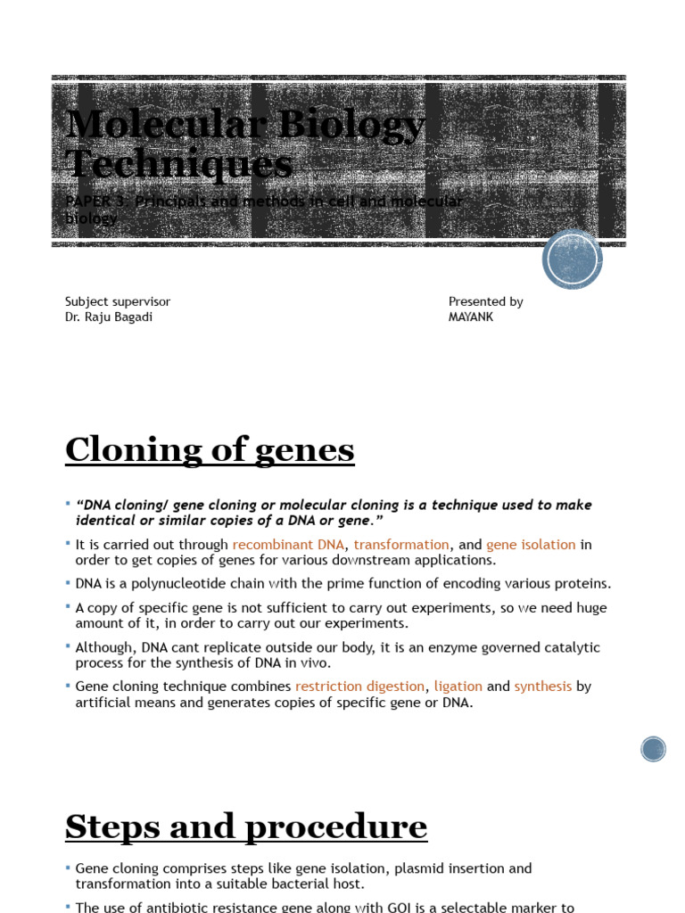 Molecular Biology Techniques | PDF | Molecular Cloning | Plasmid