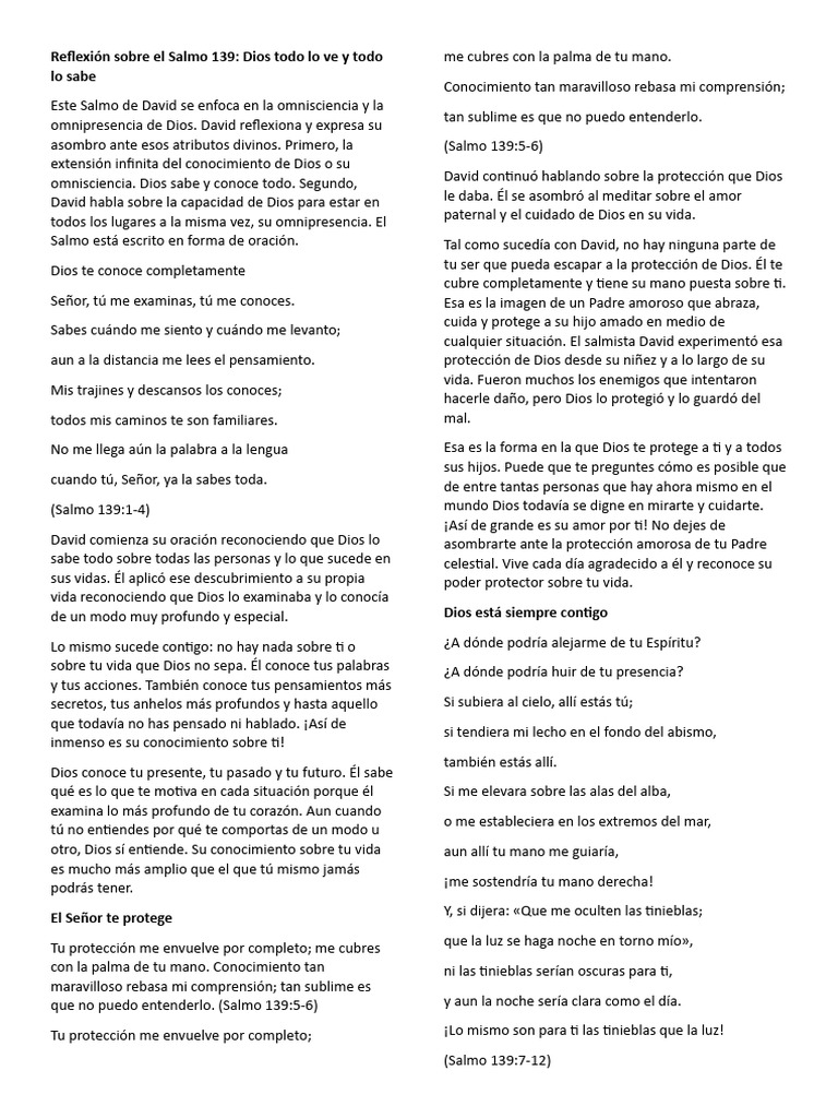 Reflexión sobre el Salmo 139 | PDF | Dios | Salmos