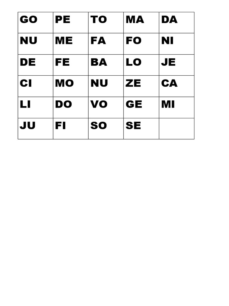 Bingo Sílabas | PDF