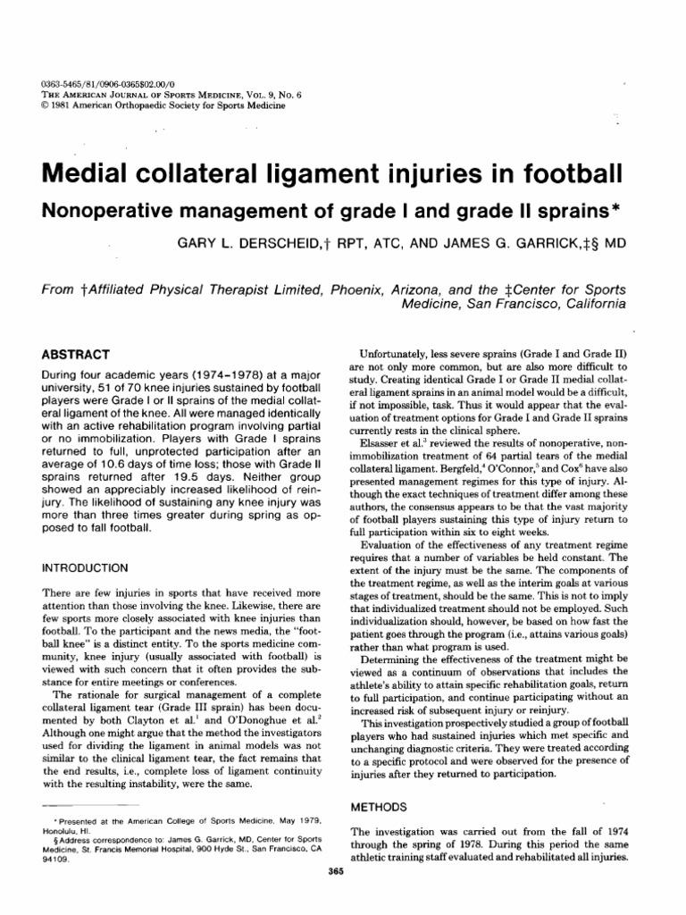 Medial Collateral Ligament Injuries in Football (1980) | PDF | Knee ...