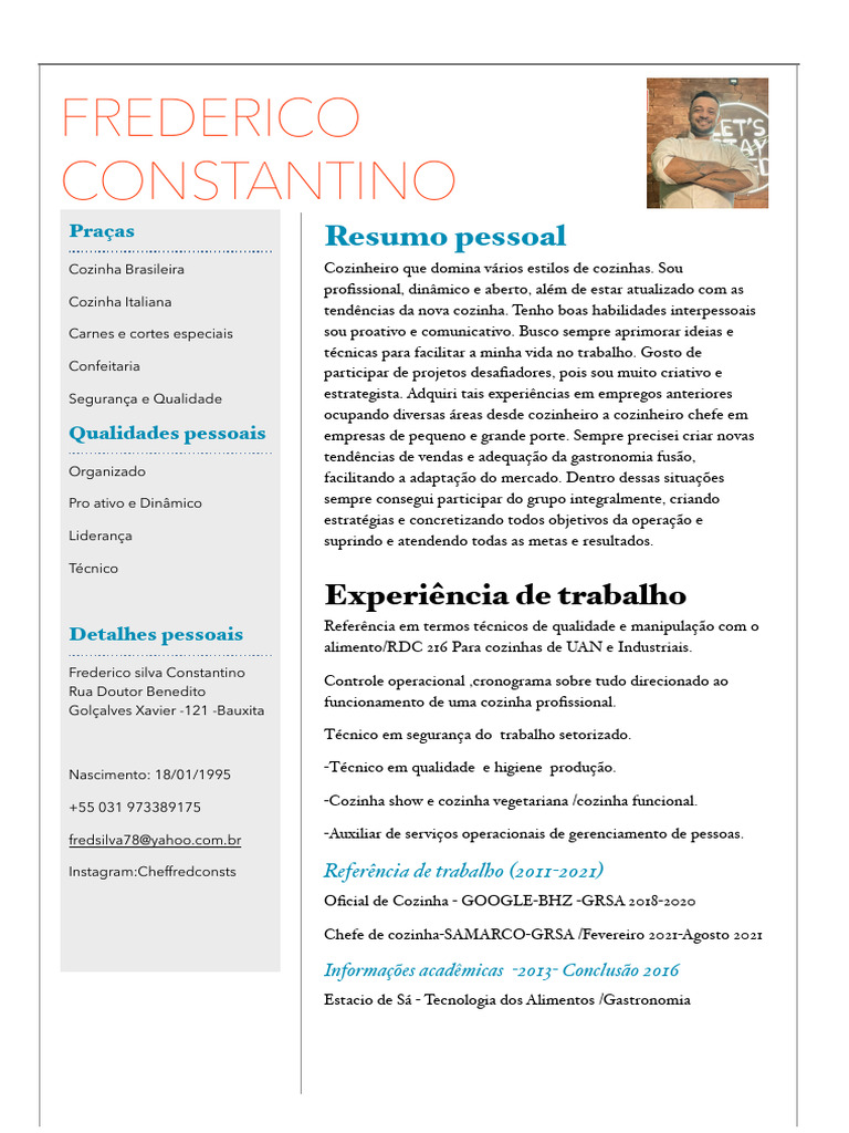 Fred CV 2023 English 2 | PDF | Chef (culinária)