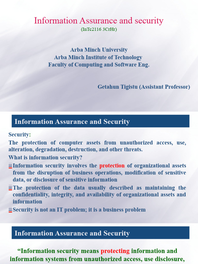 CH1 Introduction To Information Assurance and Security | PDF | Information Security ...
