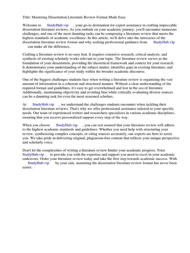 Dissertation Literature Review Format | PDF Dissertation Literature Review Format | PDF