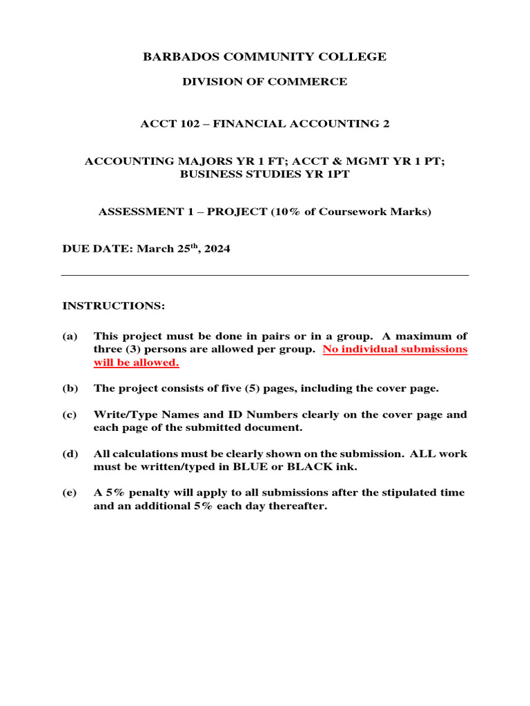 ACCT 102 Financial Accounting Project | PDF