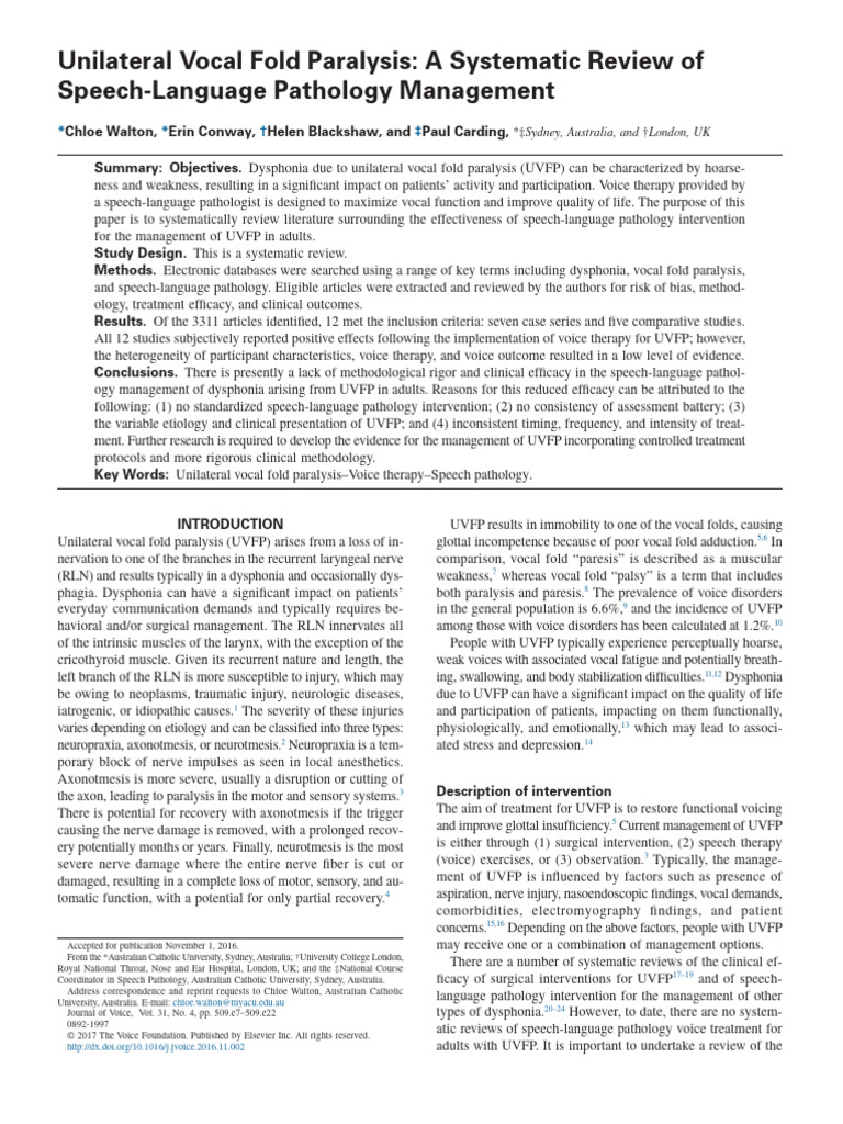 Unilateral Vocal Fold Paralysis | PDF | Wellness | Science & Mathematics