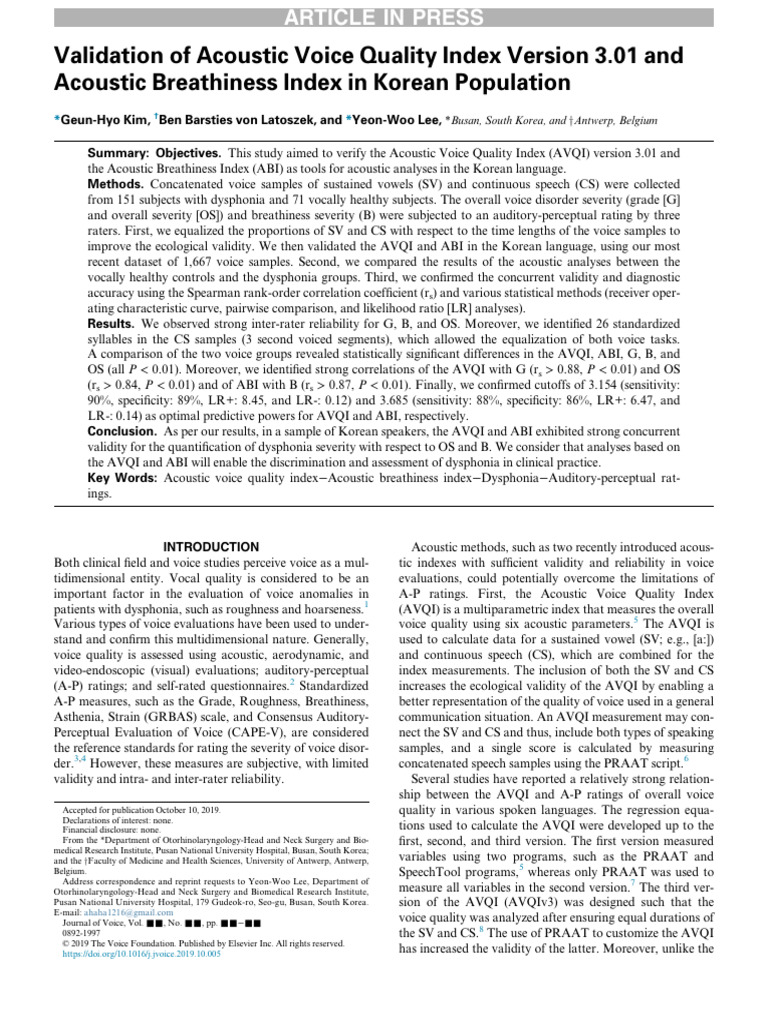 Validation of AVQI | PDF | Statistics