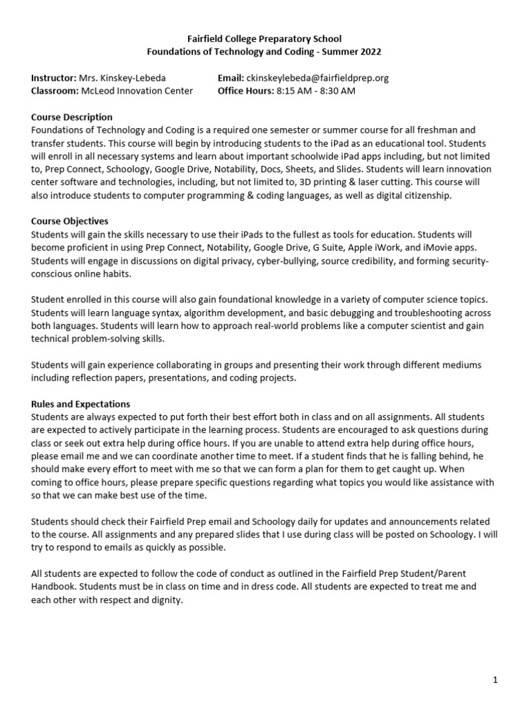 Foundations of Technology Course Syllabus | PDF | Computer Programming ...