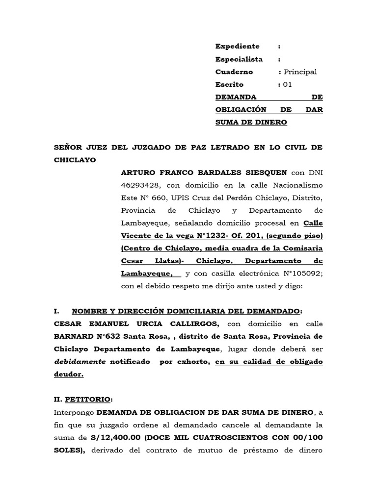 Obligacion de Dar Suma de Dinero 2 | PDF | Pagos | Derecho empresarial