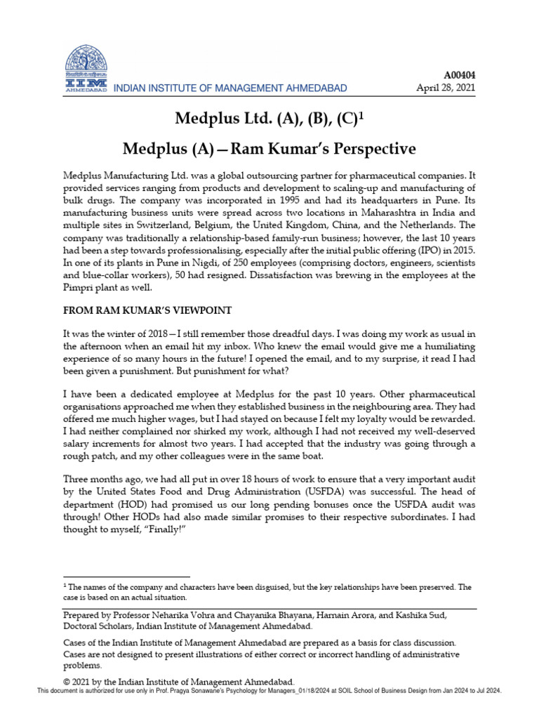 Medplus Ltd. (A), (B), (C) - Unlocked | Download Free PDF | Incentive | Business
