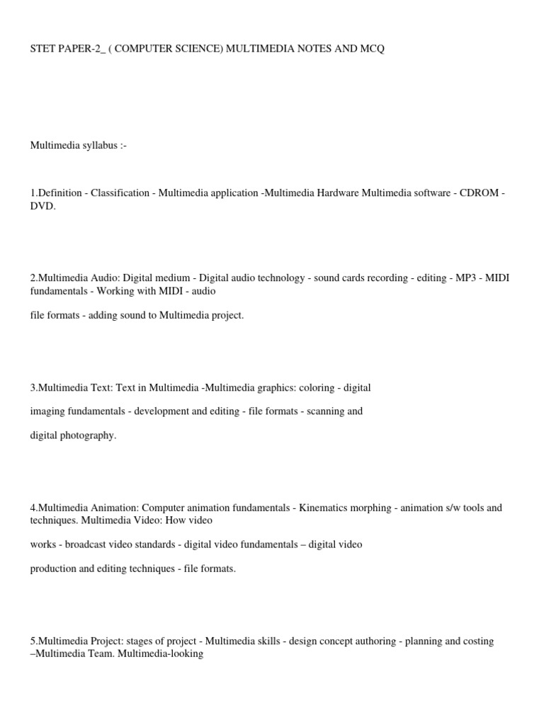 Multimedia Study Guide & MCQs | PDF | Multimedia | Data Compression