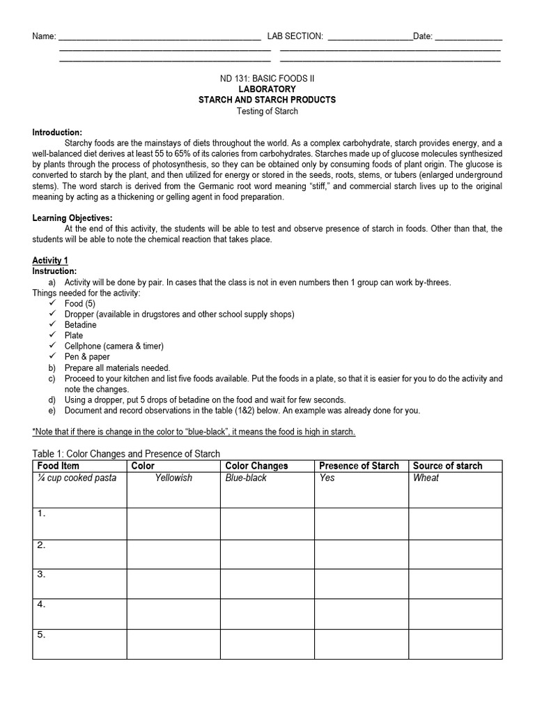 Laboratory Activity No. 4 | PDF | Starch | Corn Starch