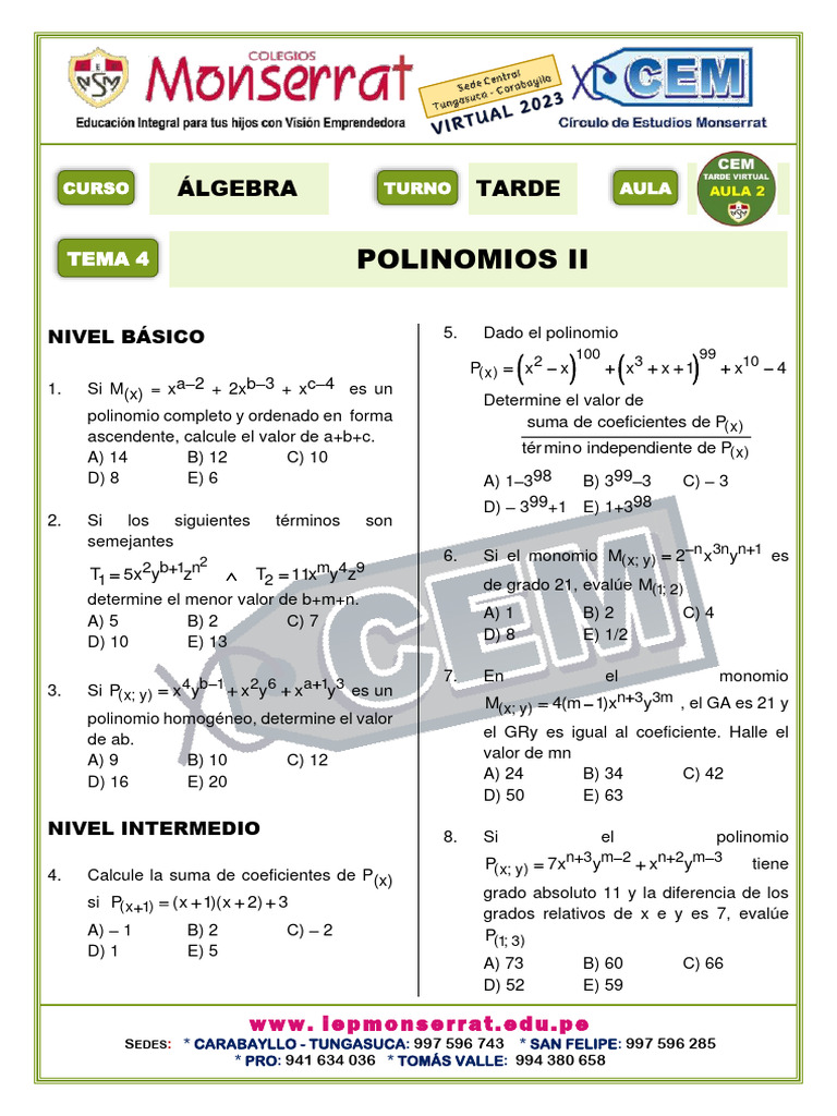 S04 Algebra Pract Dir A2 | PDF | Matemáticas | Algoritmos
