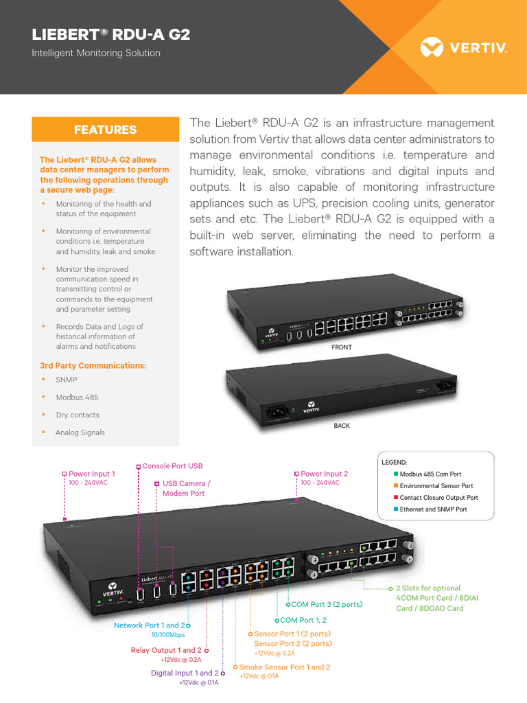 DKSH Vertiv Liebert Rdu A g2 Factsheet | PDF | Sensor | Data Center
