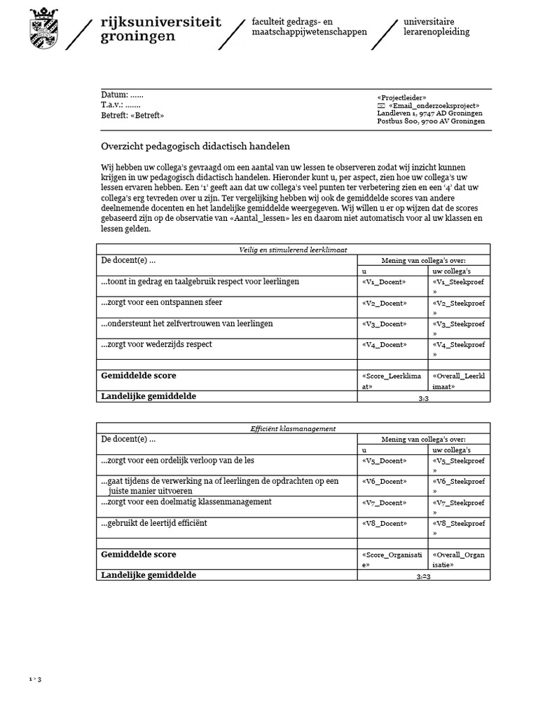 Formulier Terugkoppeling Observatie Basisschool | PDF