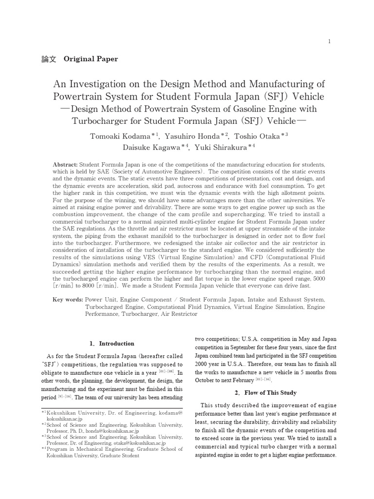 An Investigation on the Design Method and Manufacturing of Powertrain System for Student Formula ...