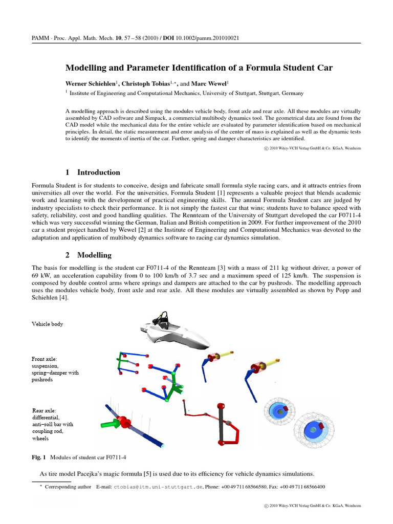 Modelling and Parameter Identification of A Formula Student Car | PDF ...