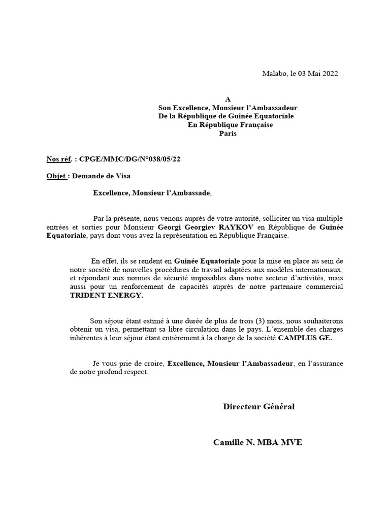 Demande de Visa de MR Raykov | PDF