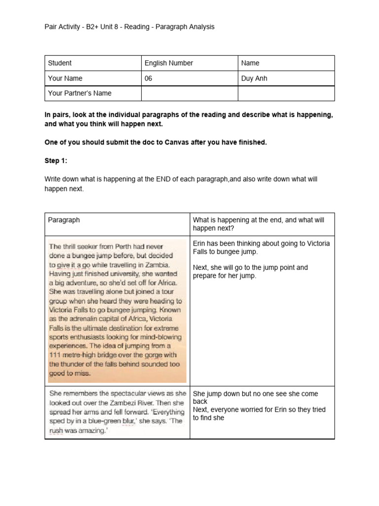 Pair Activity - B2+ Unit 8 - Reading - Paragraph Analysis | PDF