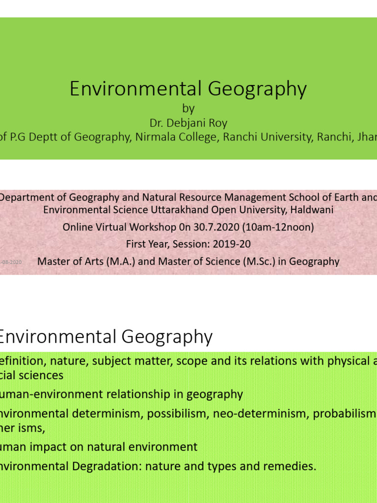 Environmental Geography - Virtual Workshop - Dr. Debjani Roy | PDF ...