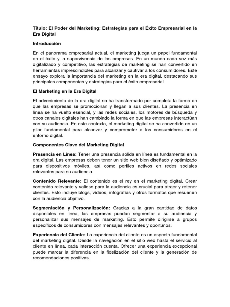 El Poder Del Marketing Estrategias para El Éxito Empresarial en La Era ... El Poder Del Marketing Estrategias para El Éxito Empresarial en La Era ...