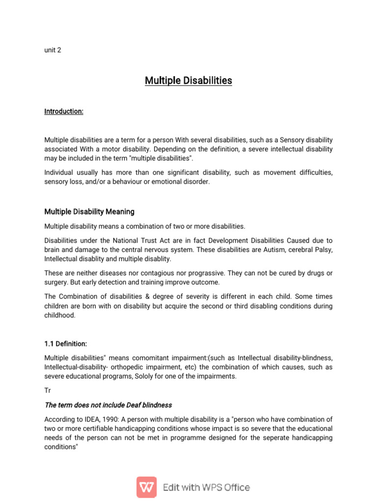 Unit 2 Multiple Disabilities | Download Free PDF | Disability ...