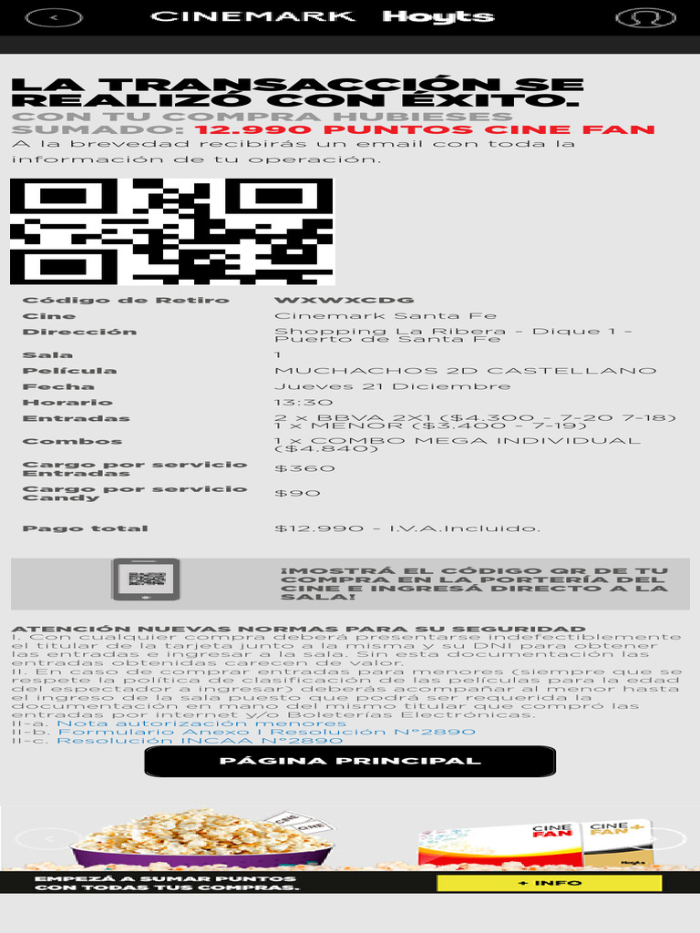 Confirmación Compra Cinemark Santa Fe | PDF