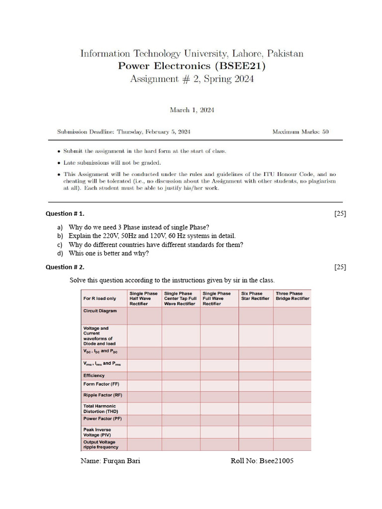 Assignment 2 | PDF | Mains Electricity | Rectifier