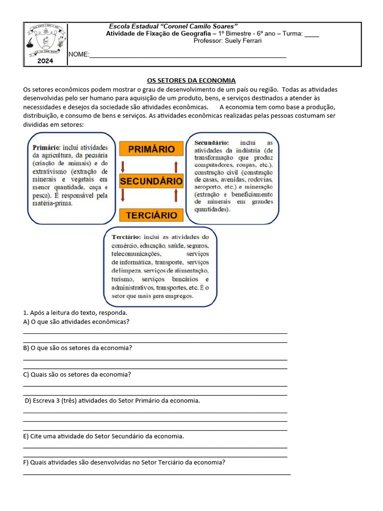 Atividades Setores Da Economia | PDF | Setor terciário da economia ...