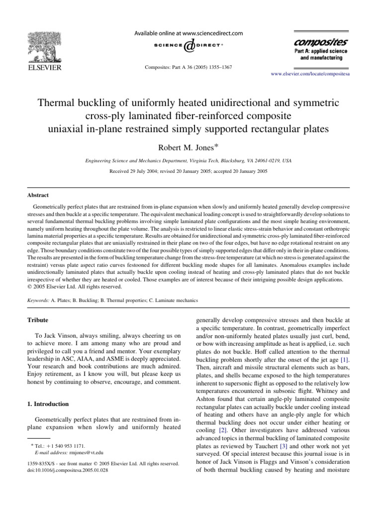 Thermal Buckling of Uniformly Heated Unidirectional and Symmetric Cross ...