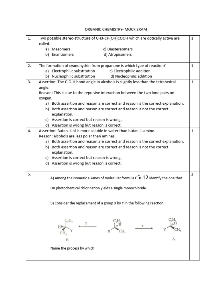 Key Organic Chemistry Reactions Exam | PDF | Ether | Chemical Reactions