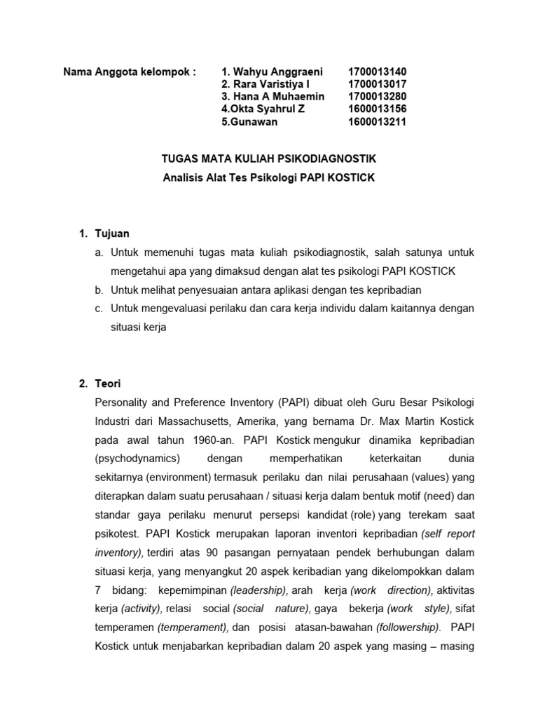 Analisis Tes Psikologi PAPI Kostick | PDF