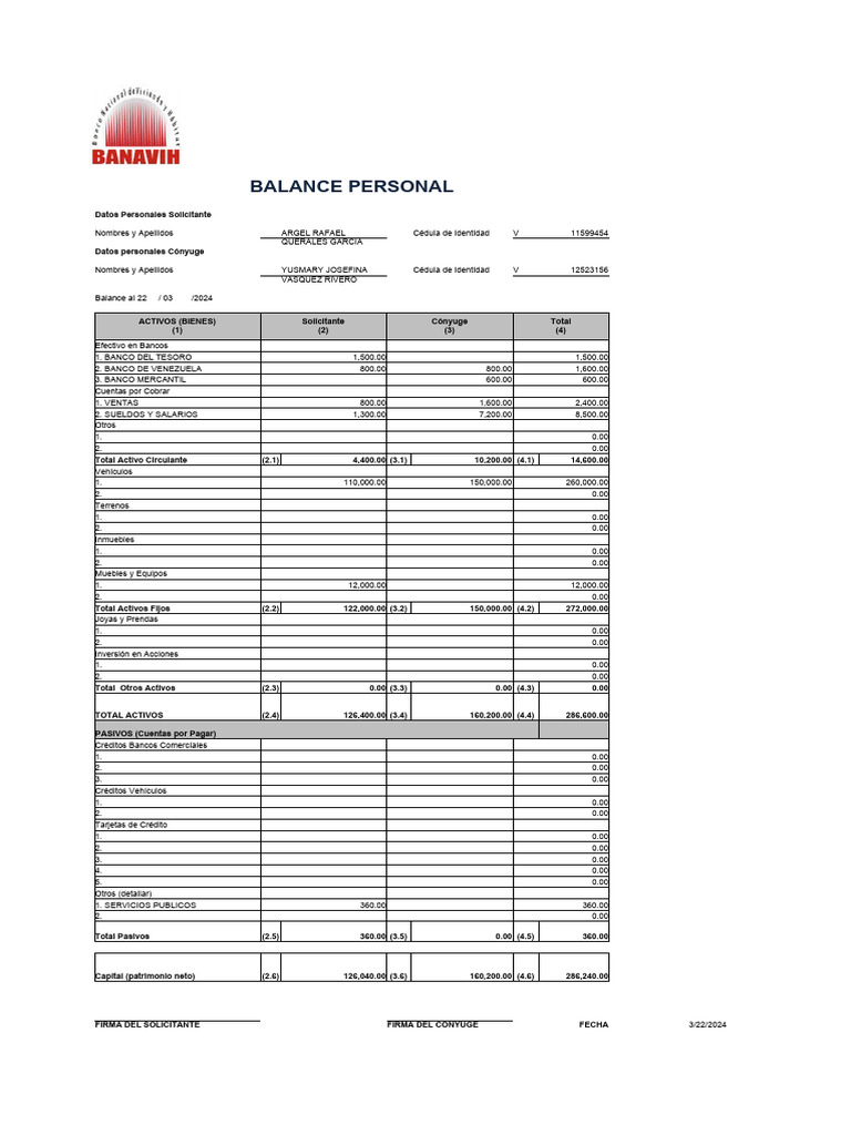 Balance Personal 1 | PDF | Finanzas personales | Servicios financieros