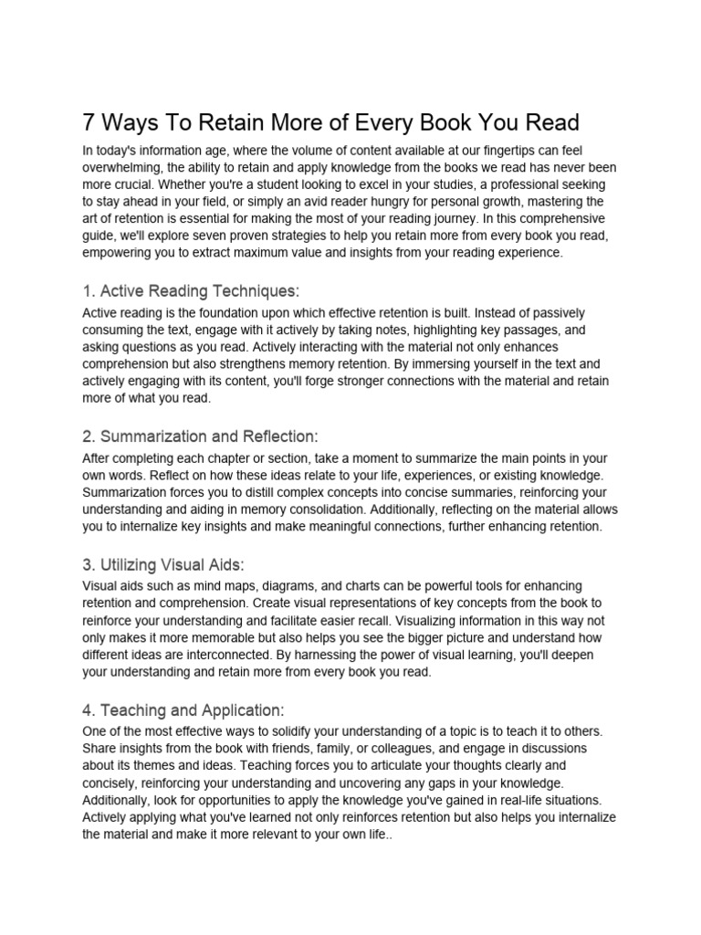 7 Ways To Retain More of Every Book You Read | PDF | Reading Comprehension | Behavior Modification