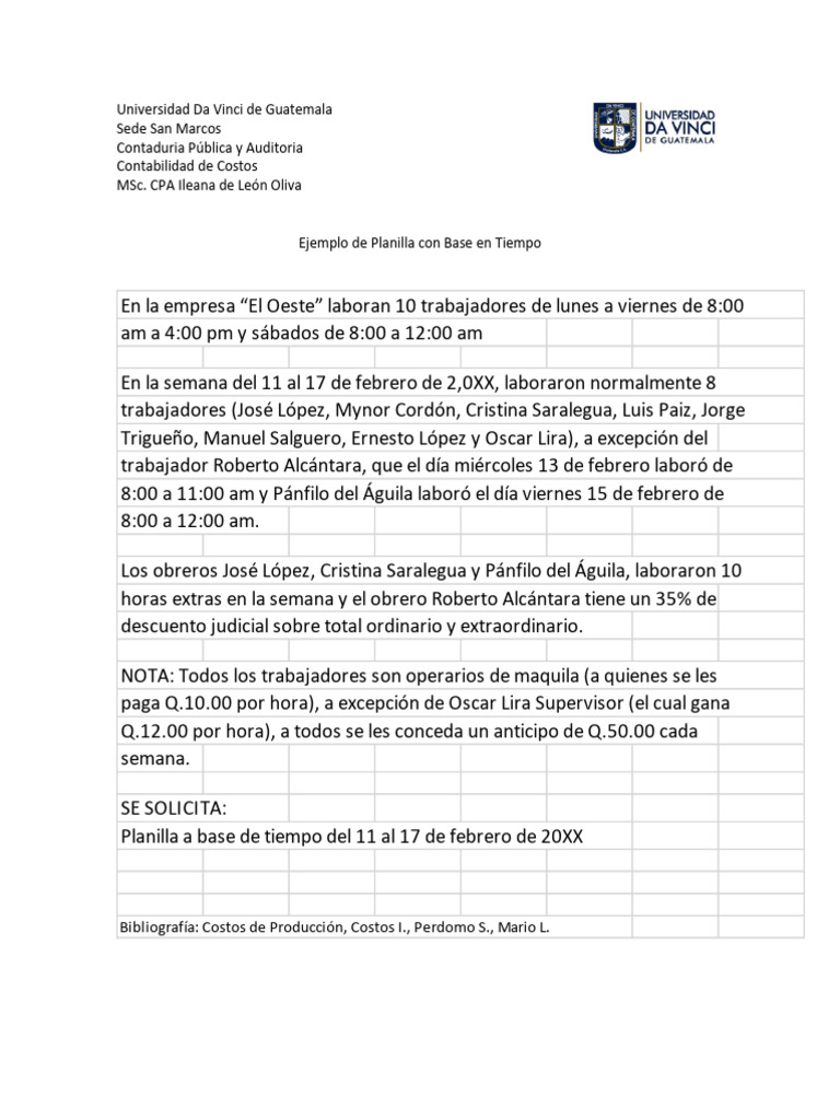 Ejemplo Planilla Con Base en Tiempo 1 | Descargar gratis PDF | Contabilidad | Servicios financieros